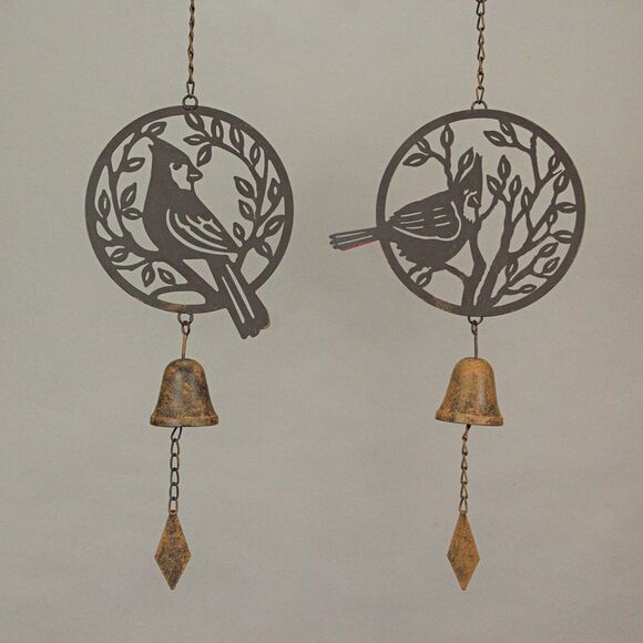 Things2Die4 | Accents | Set Of 2 Metal Cardinal Wind Chimes Home Decor ...